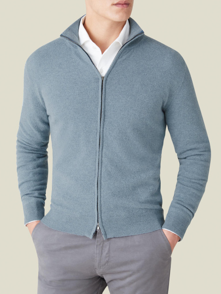 French Blue Cashmere Zip Cardigan | Luca Faloni